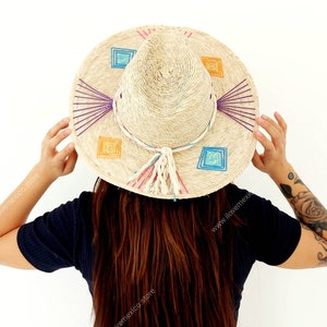Mexican Straw Hat With Embroidered Decoration - Etsy