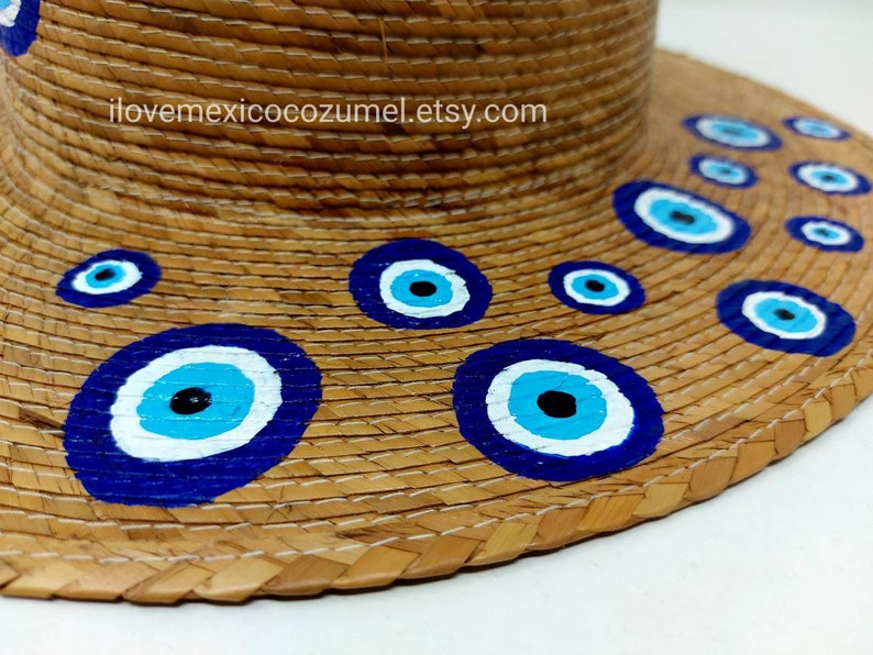Hand Painted Hat With Evil Eye Decoration / Straw Hat With Eye - Etsy
