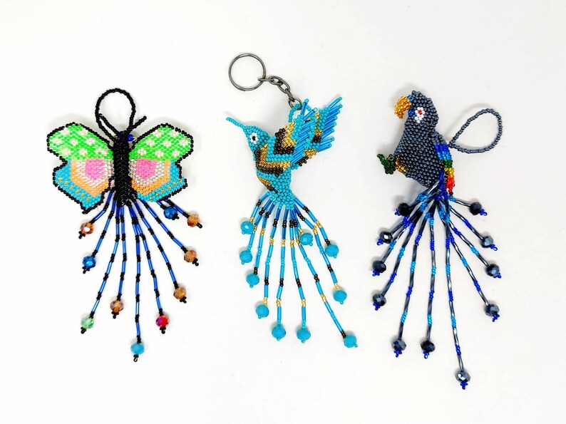 Glass Bead Bird Keychain / Mexican Parrot Keychains / - Etsy