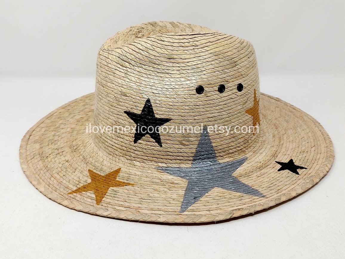 Hand Painted Hat With Stars / Straw Hat With Star Decor | Etsy