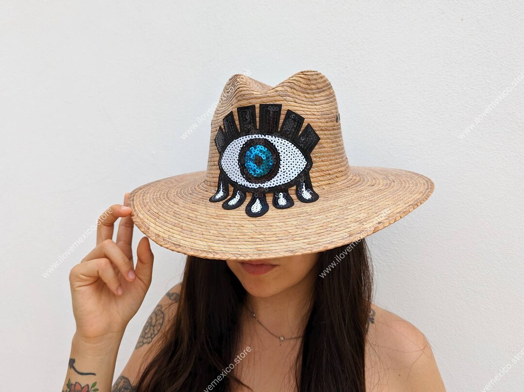 Mexican Straw Hat With Evil Eye Patch - Etsy