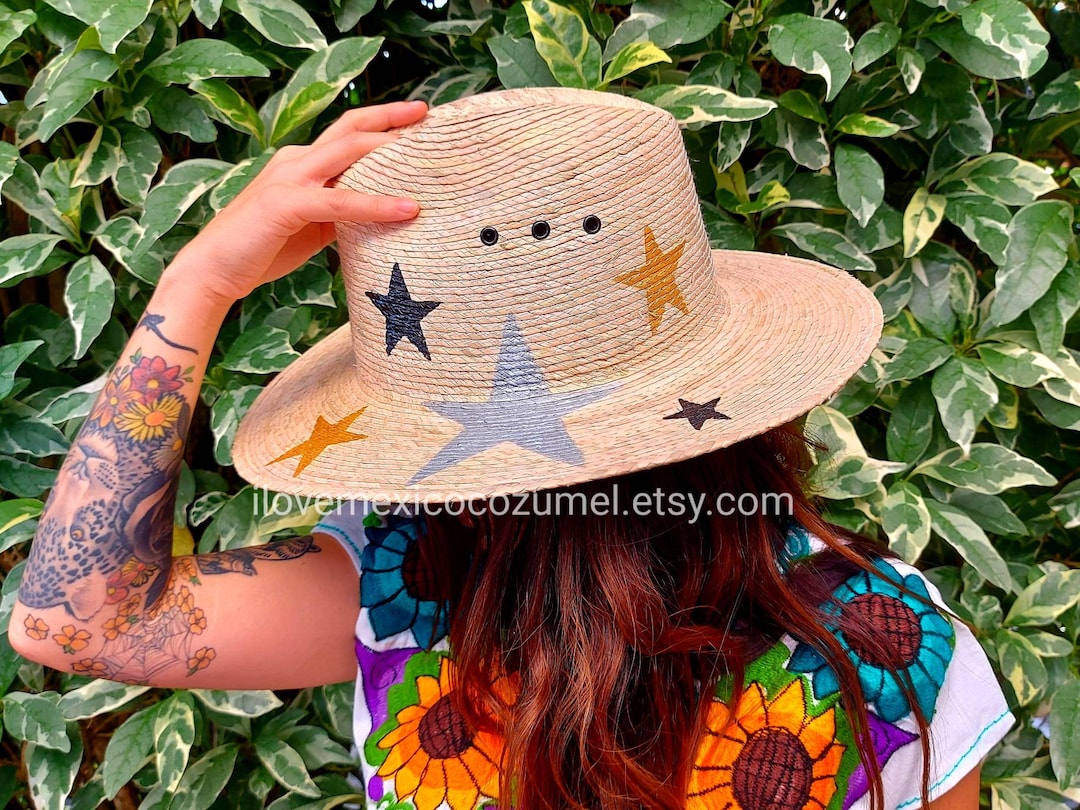 Hand Painted Hat With Stars / Straw Hat With Star Decor - Etsy