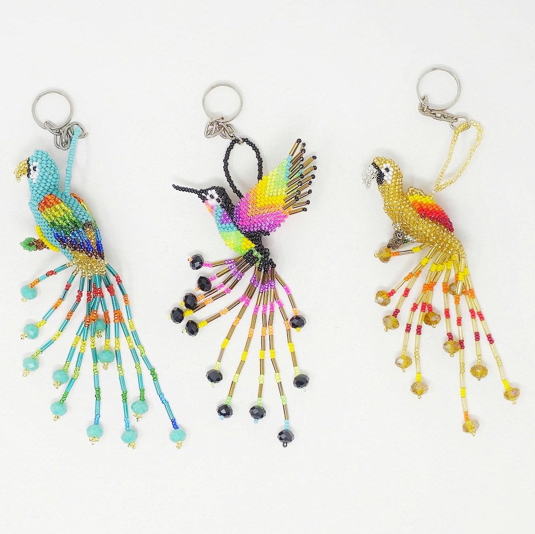 Glass Bead Bird Keychain / Mexican Parrot Keychains / Hummingbird ...