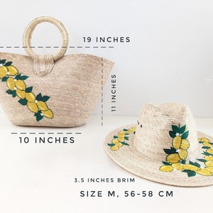Hand Painted Straw Bag and Matching Hat / Beach Bag With Lemon ...
