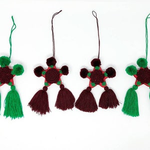 Set of 4 Christmas Star Ornament / Mexican Embroidered Star / Hand Made ...
