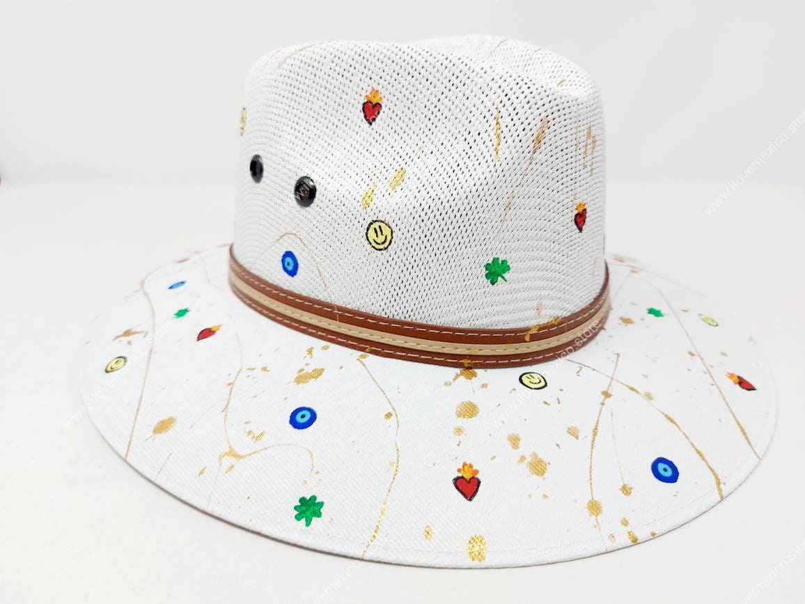 Mexican Straw Hat With Hand Painted Decoration - Etsy