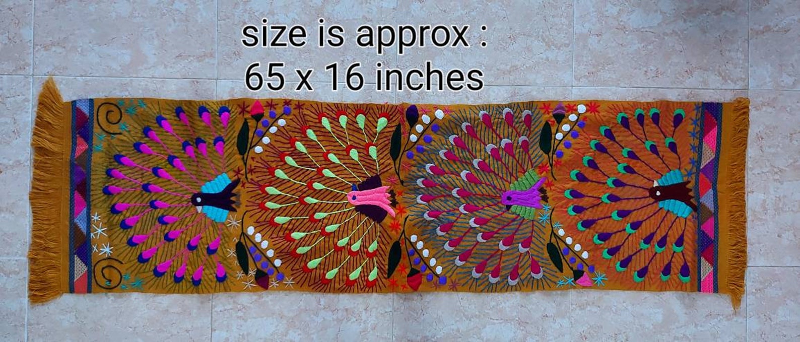 Mexican Table Runner / Embroidered Table Runner/ Peacock Table - Etsy