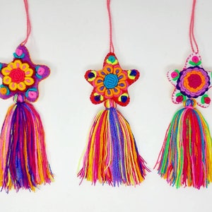 Set of 3 Christmas Star Ornament / Mexican Embroidered Star / Hand Made ...