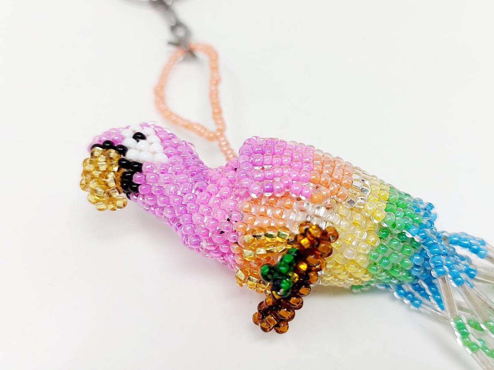 Glass bead bird keychain / Mexican parrot keychains / | Etsy