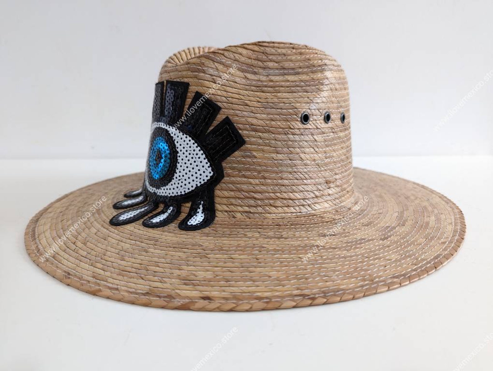 Mexican Straw Hat With Evil Eye Patch - Etsy