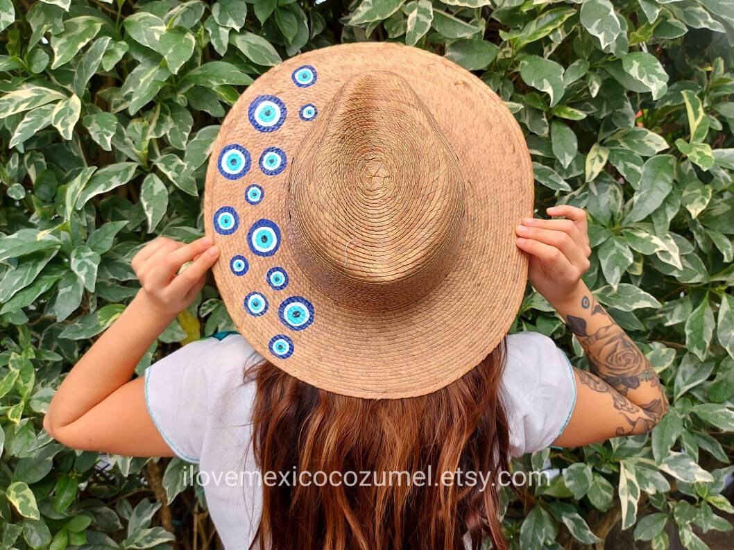 Hand Painted Hat With Evil Eye Decoration / Straw Hat With Eye - Etsy