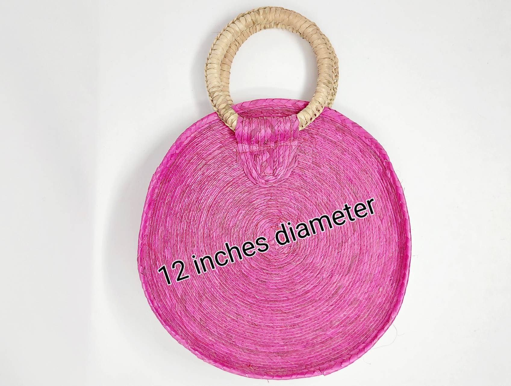 Round pink straw bag / round market bag / mexican beach bag / | Etsy