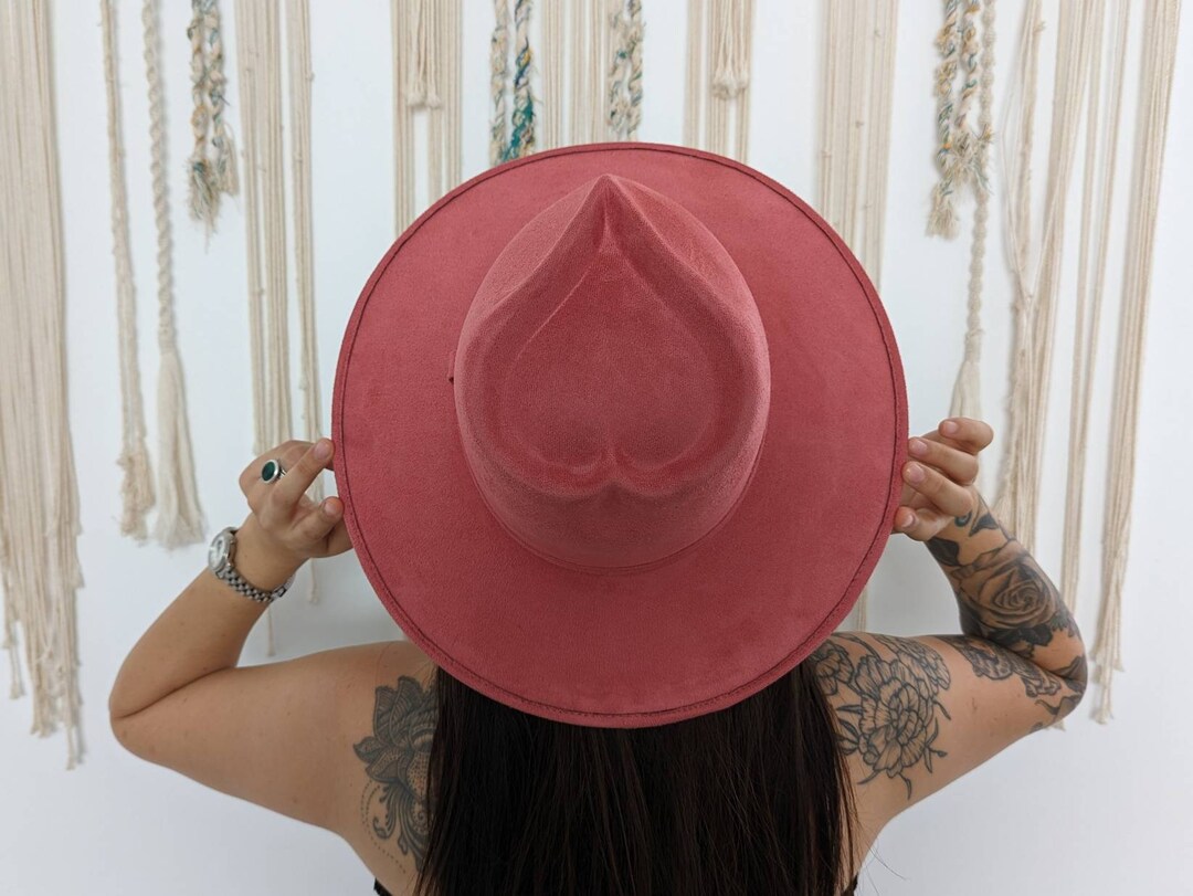 Suede Fedora Hat With Heart Shape Crown From Mexico - Etsy
