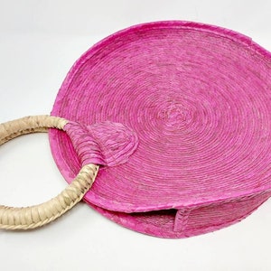 Round pink straw bag / round market bag / mexican beach bag / | Etsy