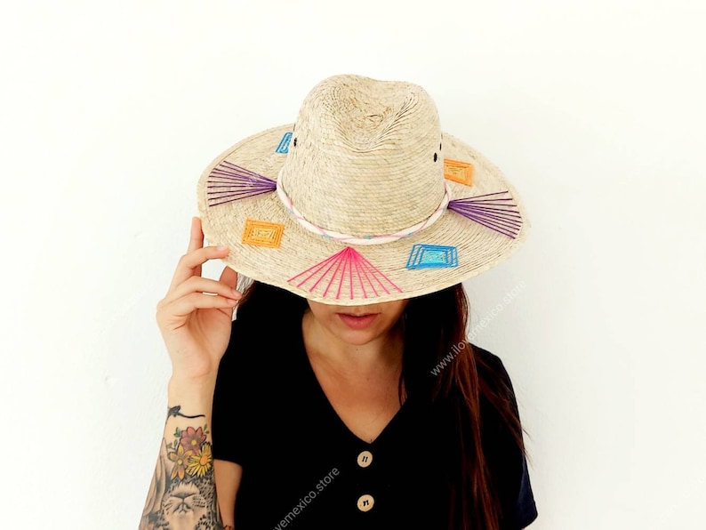 Mexican Straw Hat With Embroidered Decoration - Etsy