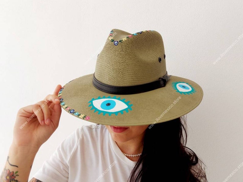 Mexican Straw Hat With Hand Painted Eye Decoration - Etsy