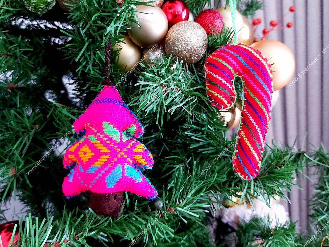 Mexican Christmas Tree Ornament Set of 3 / Cambaya Fabric Christmas ...