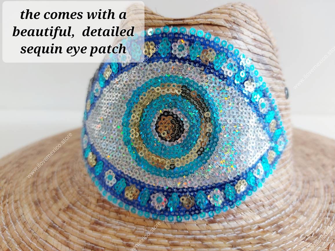 Straw Hat With Eye Patch / Hand Made Summer Hat - Etsy