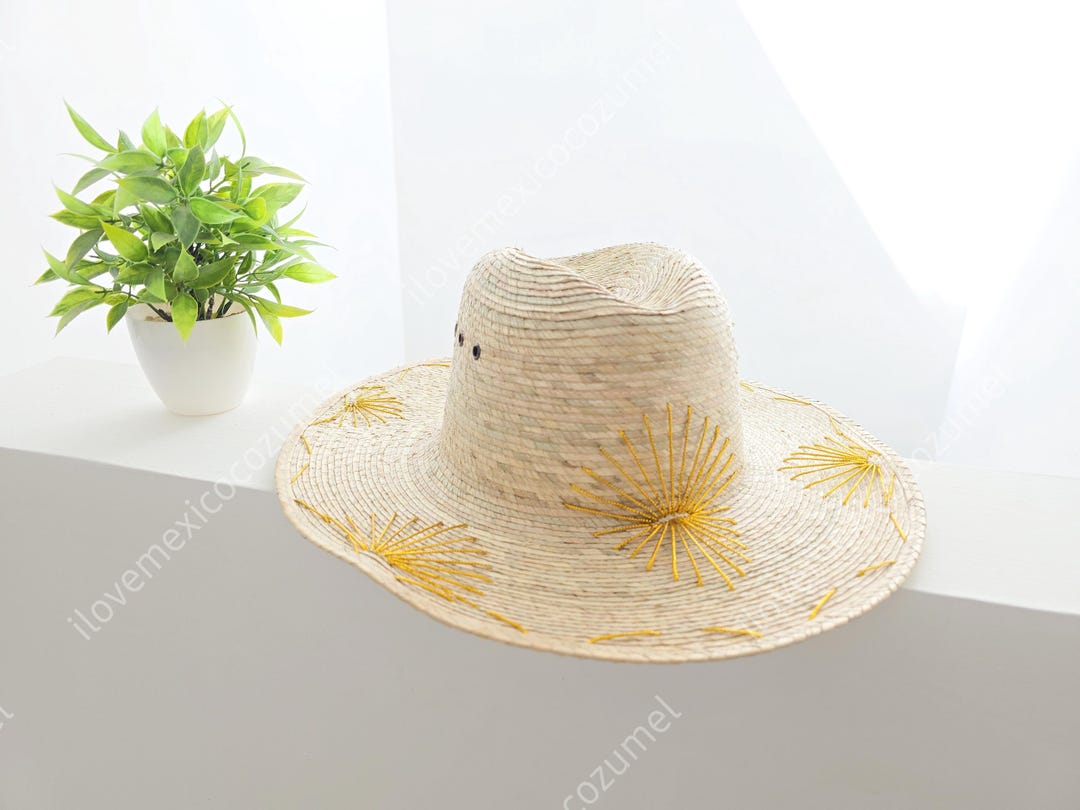 Mexican Straw Hat With Embroidered Decoration - Etsy