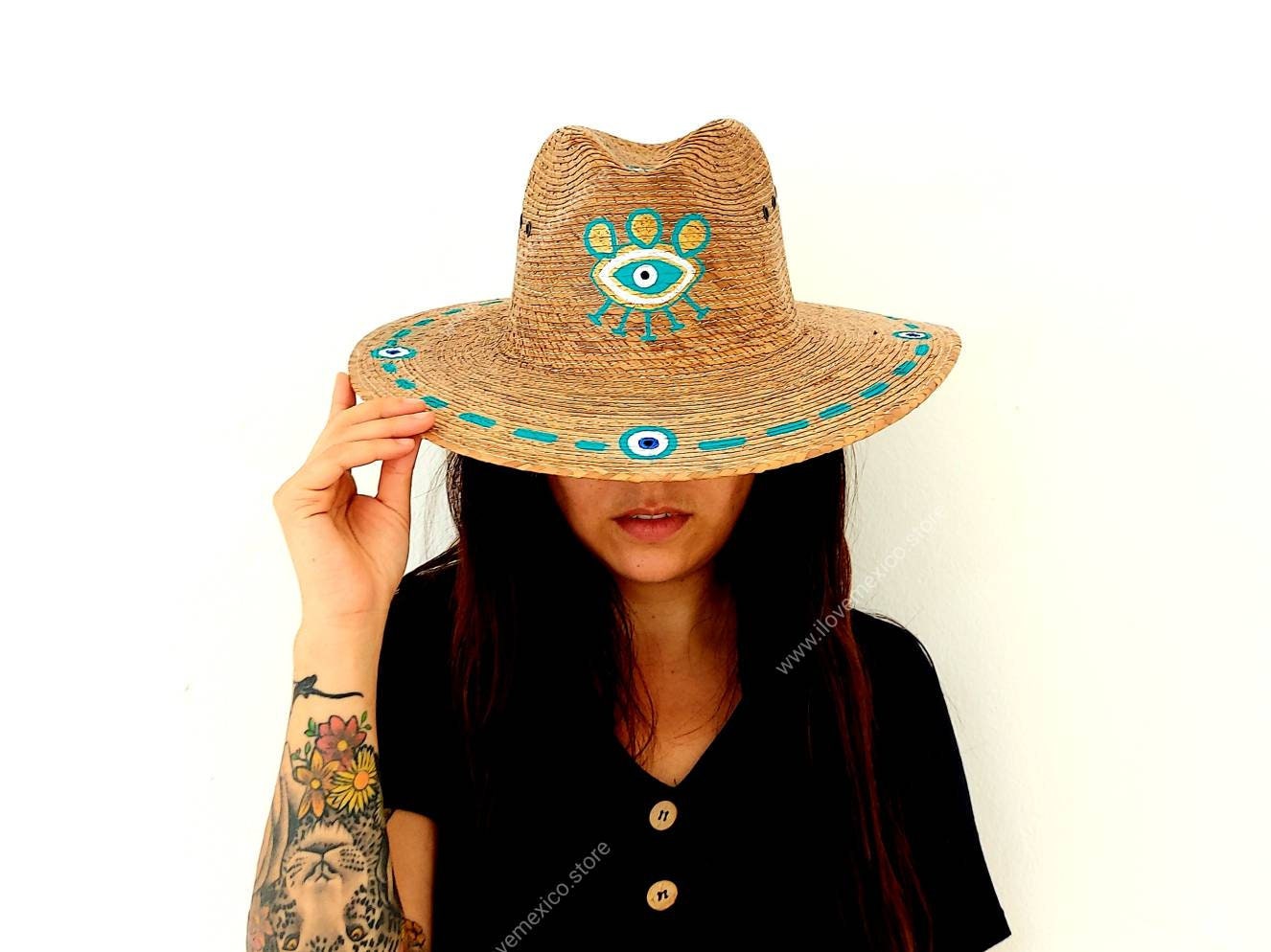 Hand Painted Hat With Evil Eye Decoration / Straw Hat With Eye - Etsy
