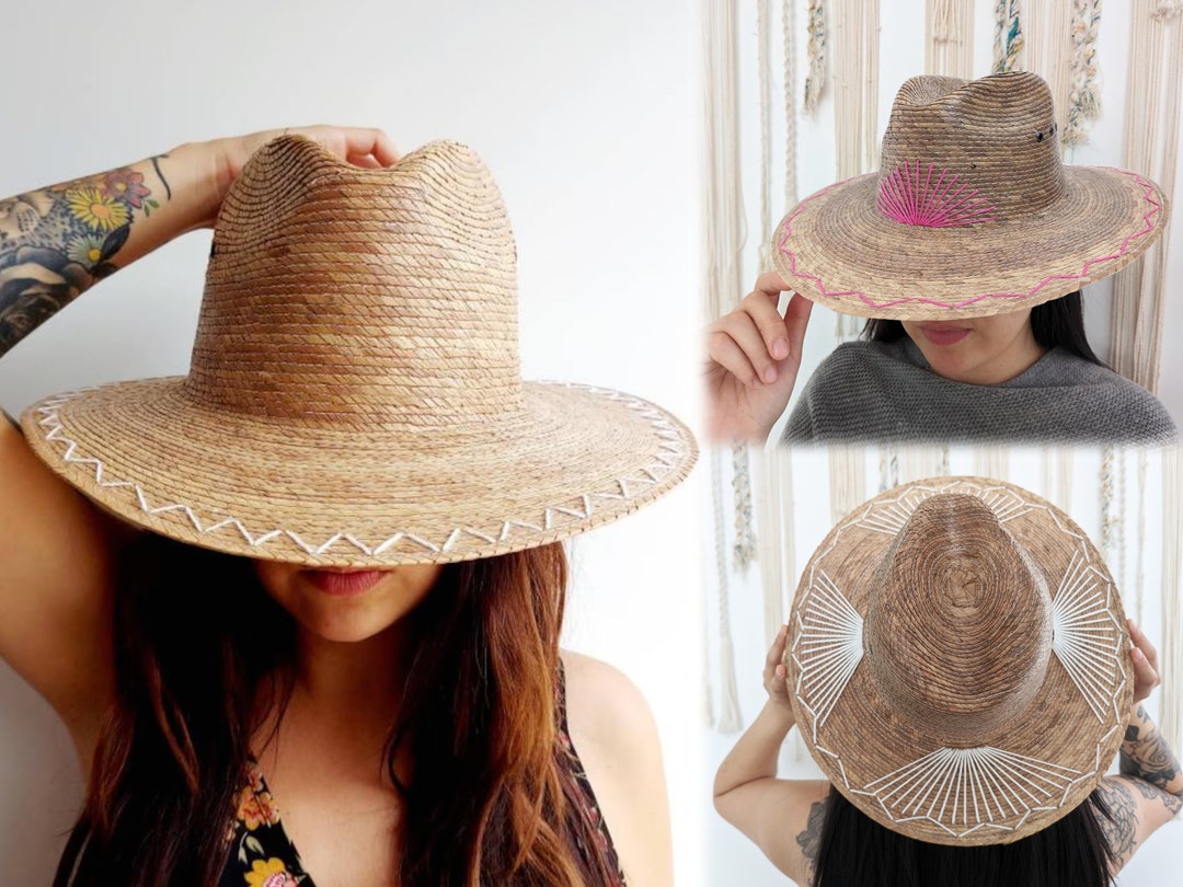 Mexican Straw Hat With Embroidered Decoration - Etsy