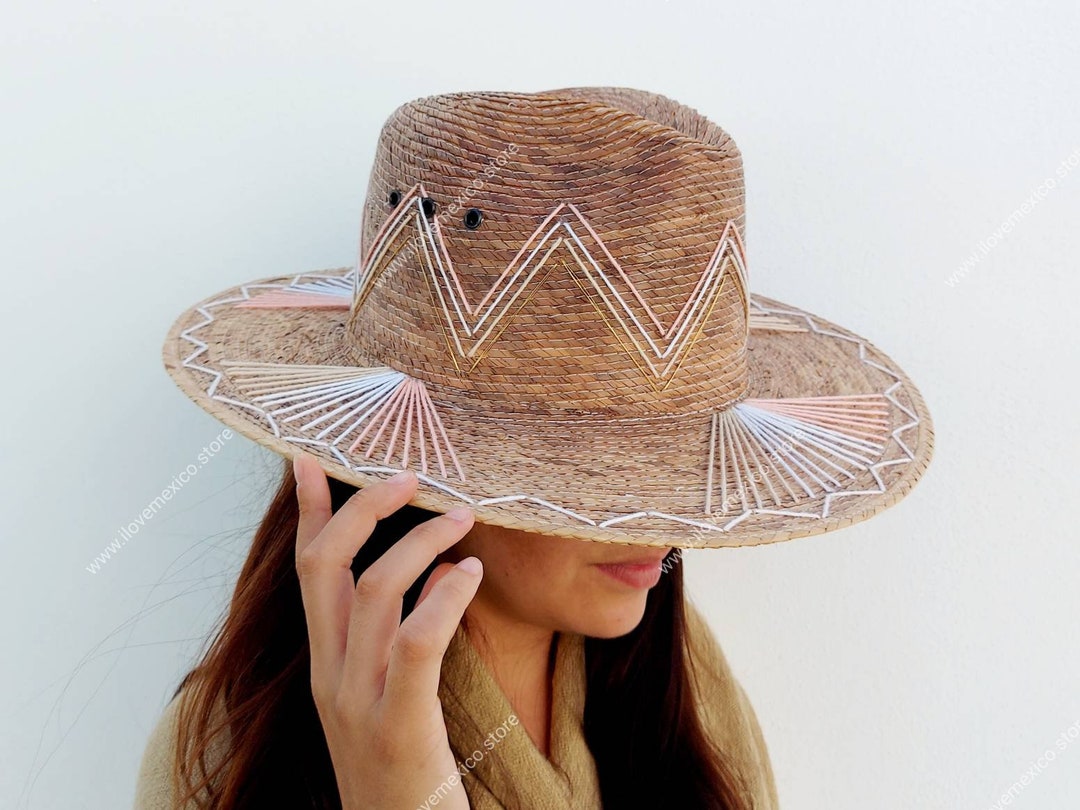 Mexican Straw Hat With Embroidered Decoration - Etsy