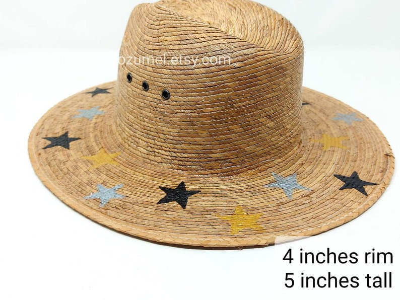 Hand Painted Hat With Stars / Straw Hat With Star Decor - Etsy