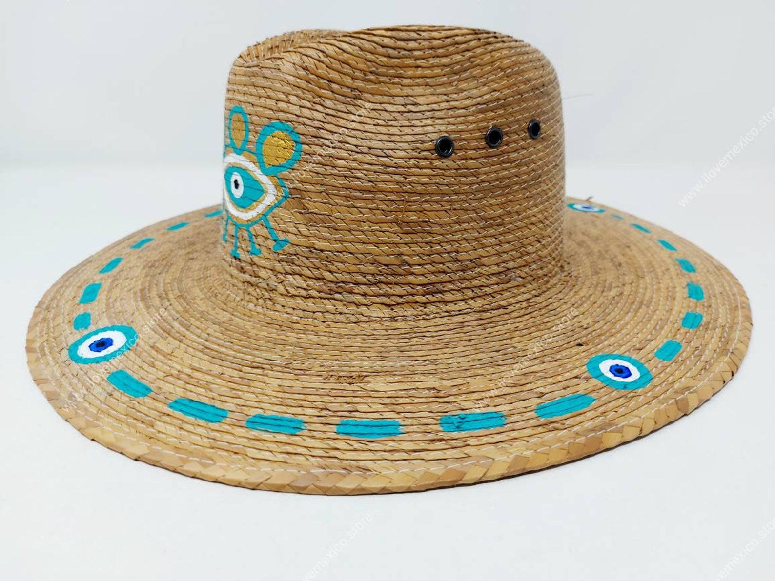 Hand Painted Hat With Evil Eye Decoration / Straw Hat With Eye - Etsy