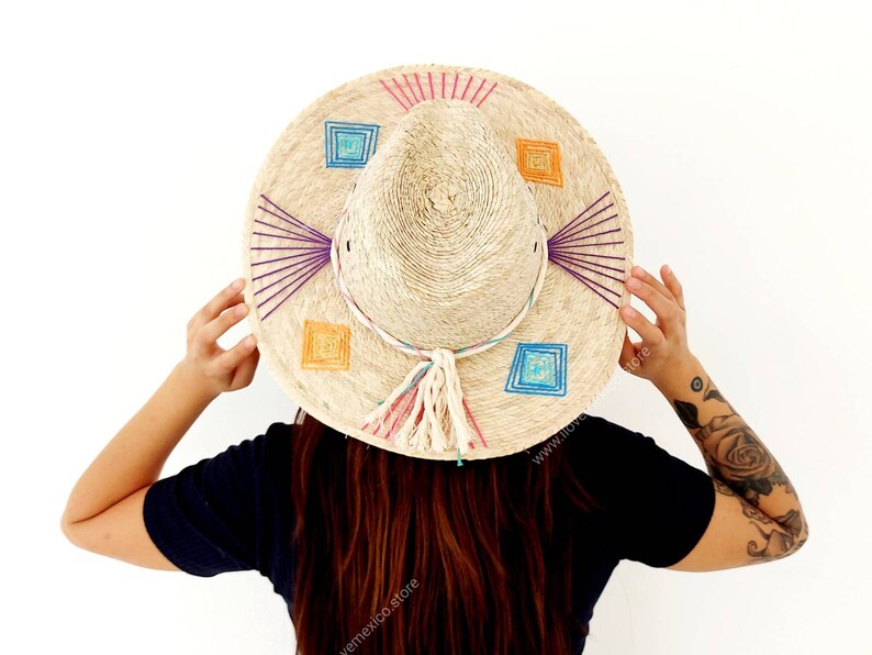 Mexican Straw Hat With Embroidered Decoration - Etsy