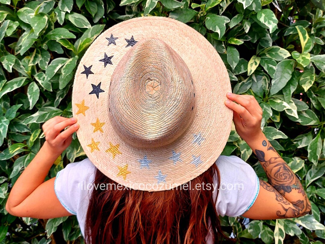 Hand-painted Star Straw Hat: Mexican Artisan Decor - Etsy