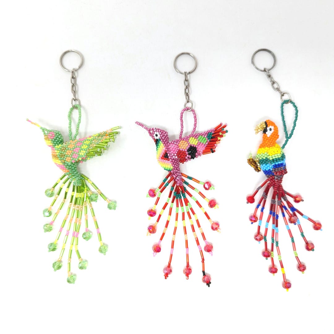 Glass Bead Bird Keychain / Mexican Parrot Keychains / Hummingbird ...