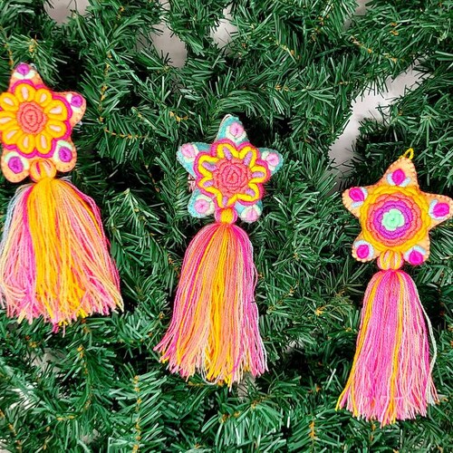 Set of 3 Christmas Star Ornament / Mexican Embroidered Star / | Etsy