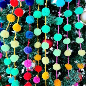 Multi Color Christmas Tree Garlands With Tiny Brass Jingle Bells - Etsy