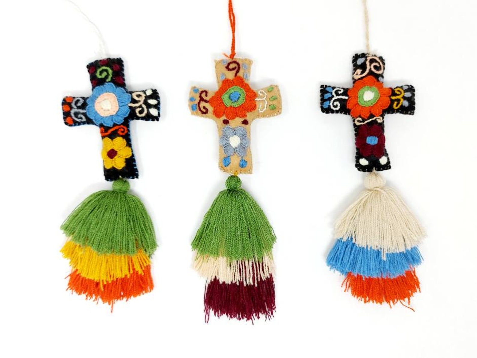 Embroidered felt cross / embroidered crosses in bright colors | Etsy