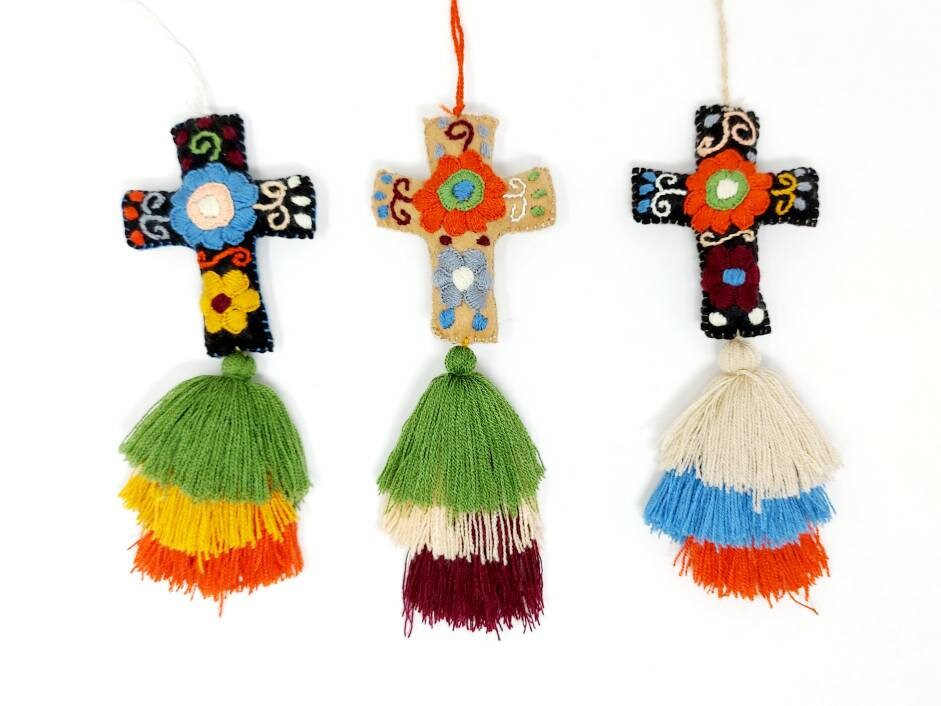 Embroidered felt cross / embroidered crosses in bright colors | Etsy