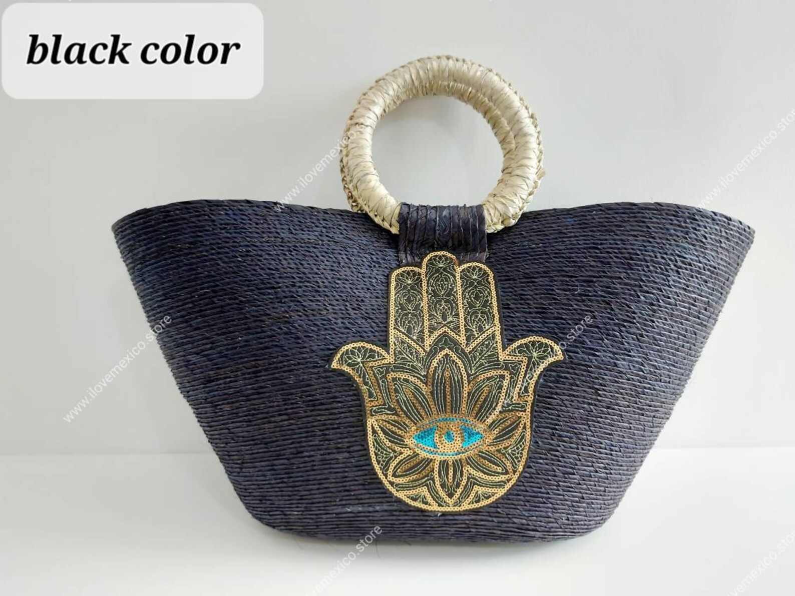 Straw Bag With Hamsa Hand Sequin Patch / Mexican Summer Bag - Etsy