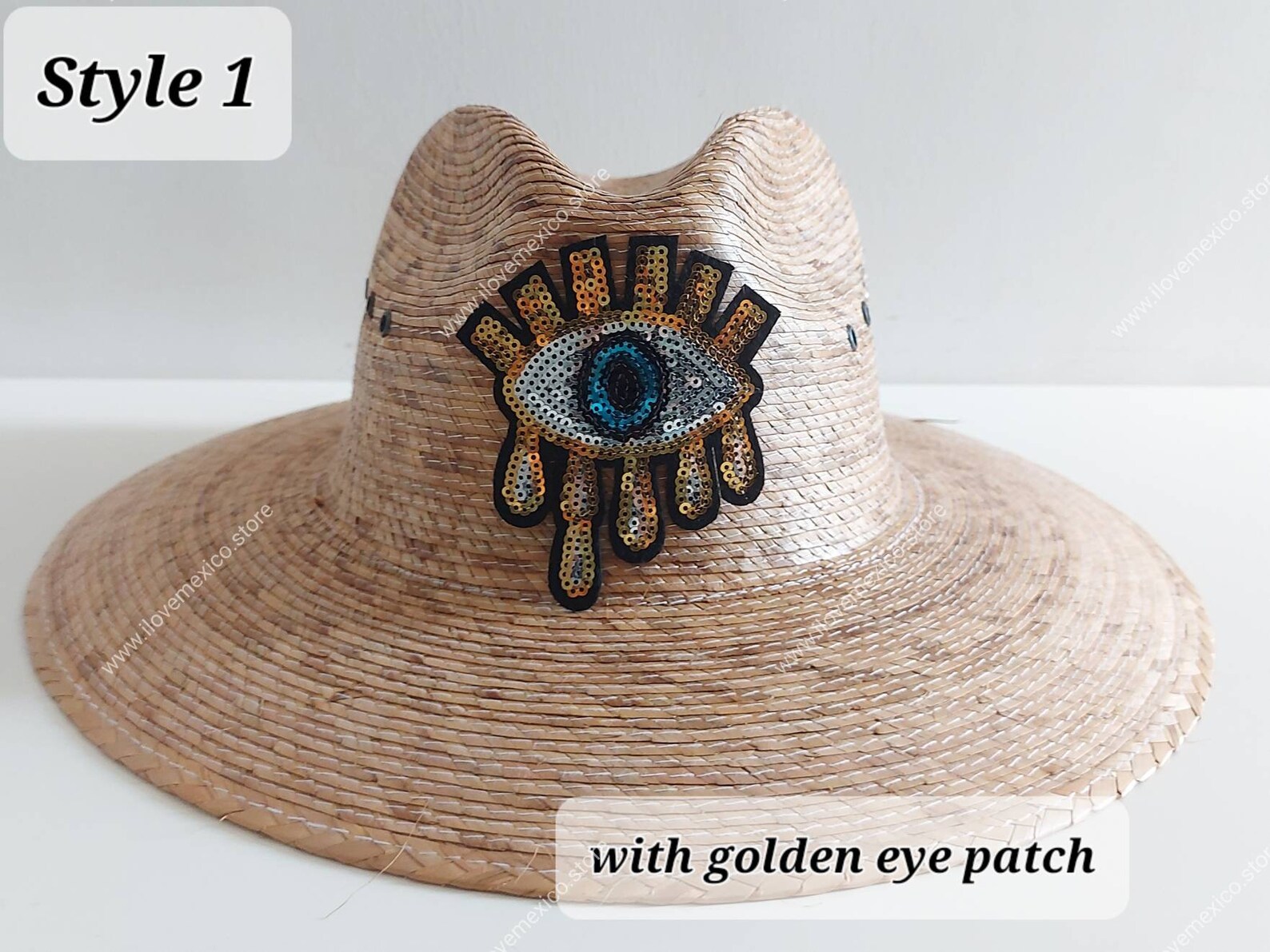 Straw Hat With Evil Eye Patch / Hand Made Summer Hat - Etsy