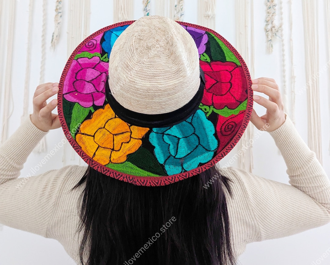 Mexican Straw Hat With Embroidered Brim - Etsy