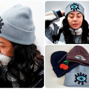Evil Eye Cuffed Beanie / Patch Beanie / Embroidered Winter Hat - Etsy