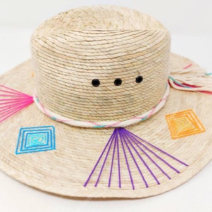 Mexican Straw Hat With Embroidered Decoration - Etsy