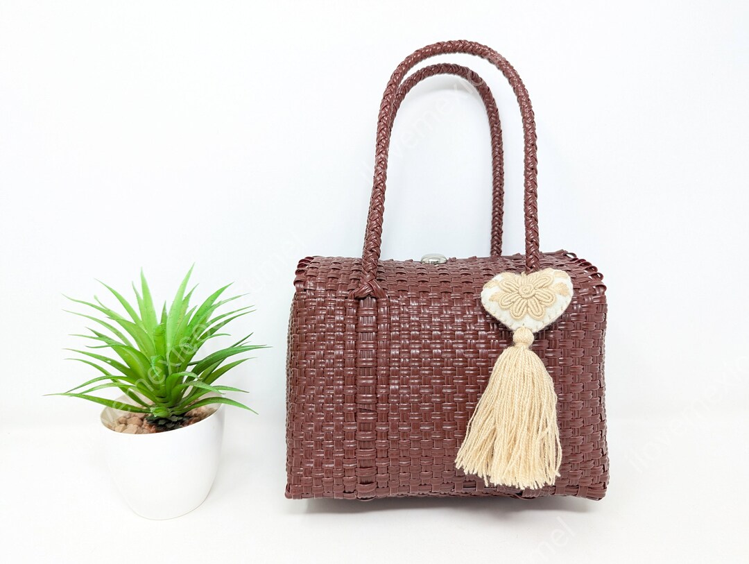 Hand Woven Plastic Straw Bag / Small Tote Bag - Etsy