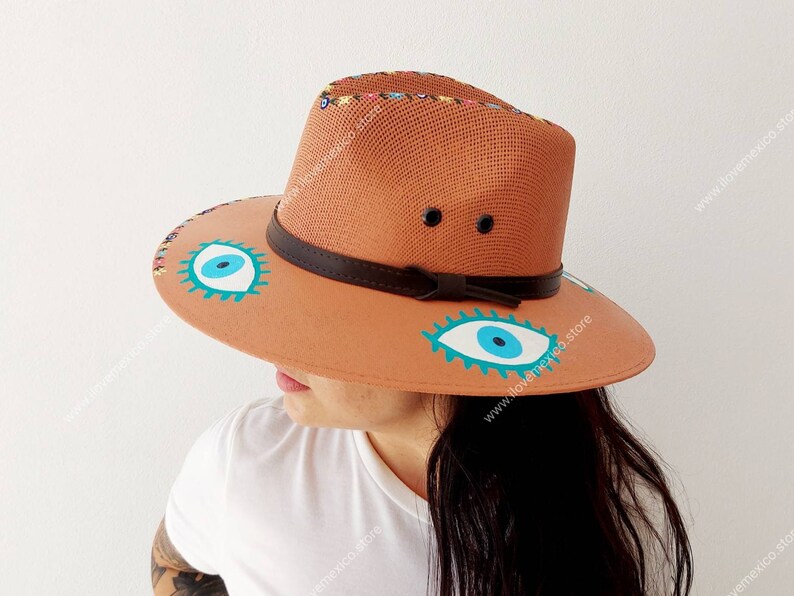 Mexican Straw Hat With Hand Painted Eye Decoration - Etsy