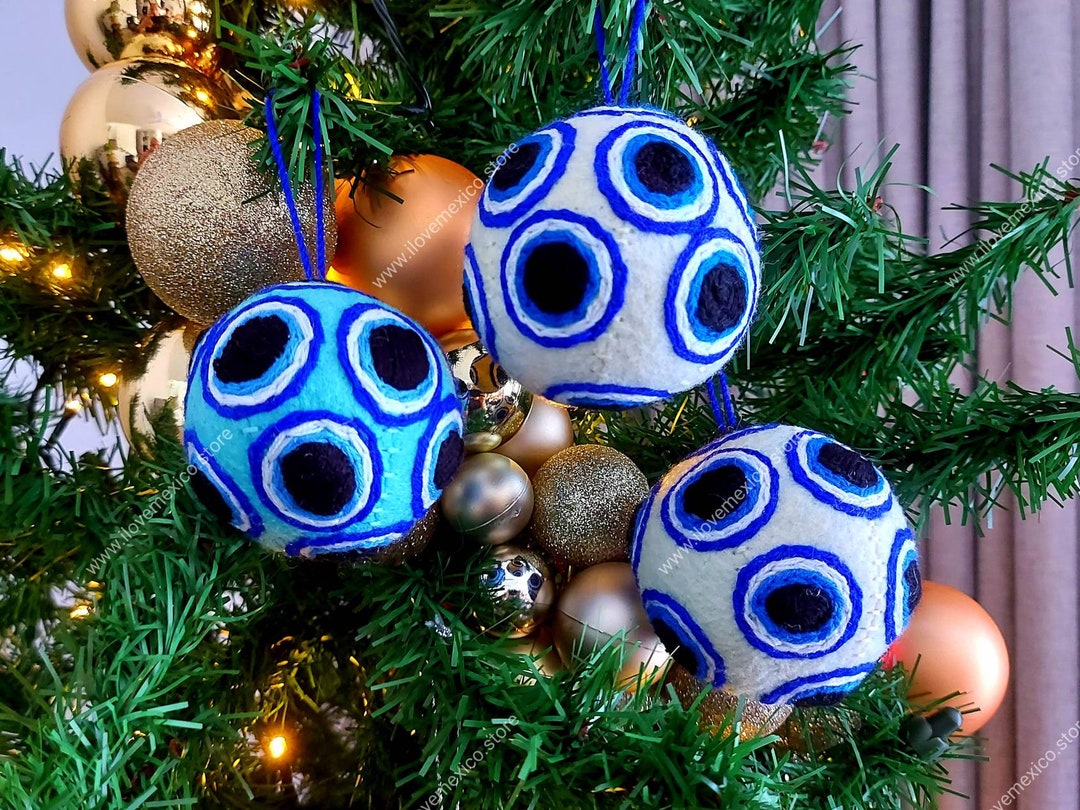 Evil Eye Christmas Tree Ornament Set / Hand Made Christmas Spheres ...