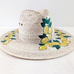 Hand Painted Straw Bag and Matching Hat / Beach Bag With Lemon ...