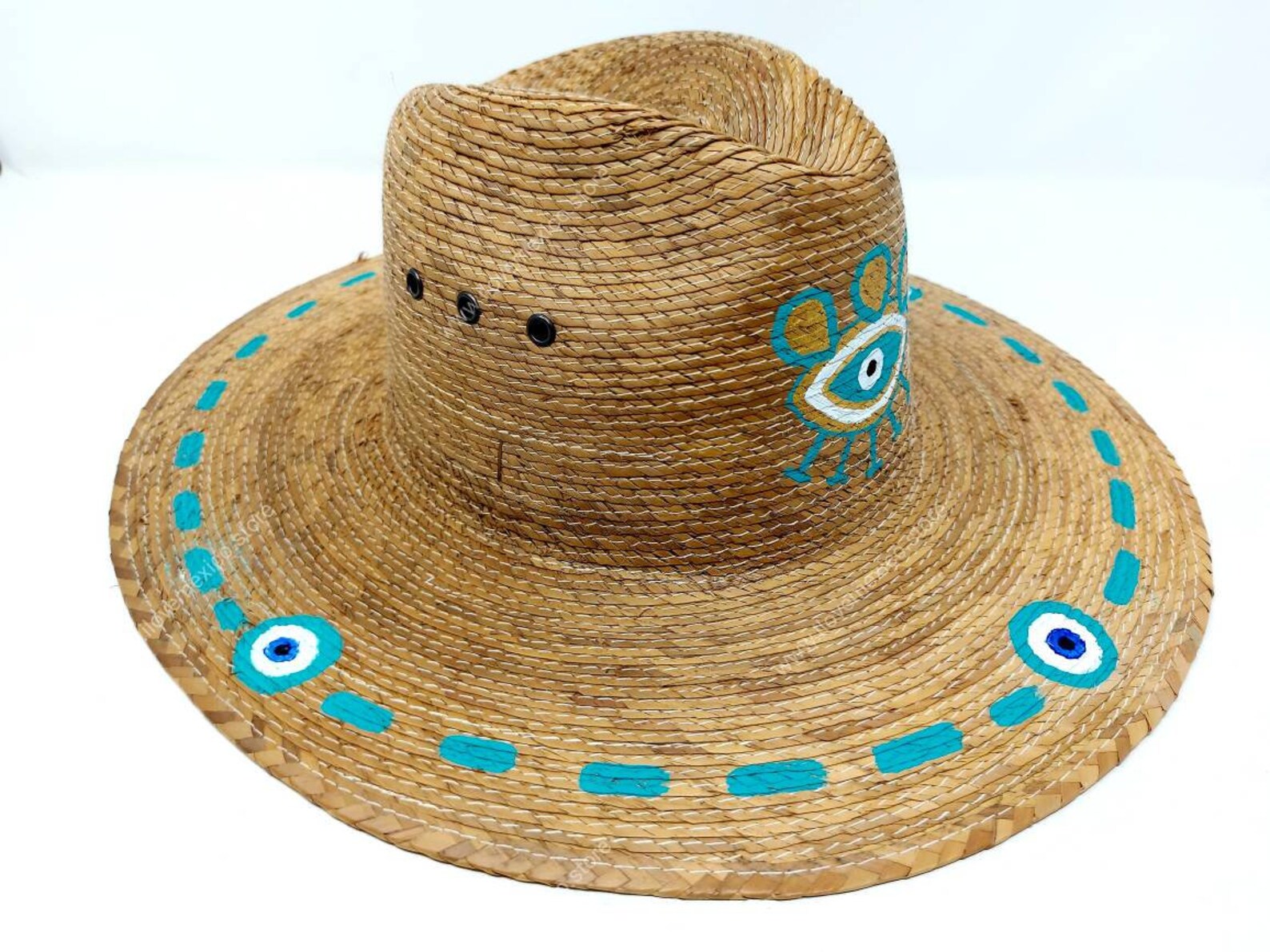 Hand Painted Hat With Evil Eye Decoration / Straw Hat With Eye - Etsy