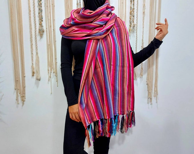 Mexican Serape Rebozo Scarf / Traditional Woven Fabric Rebozo / Mexican ...