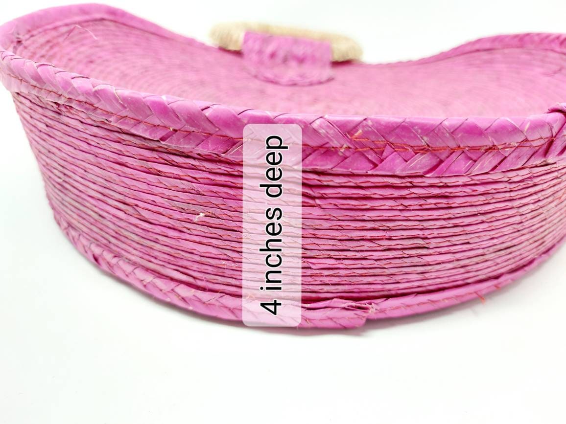 Round pink straw bag / round market bag / mexican beach bag / | Etsy