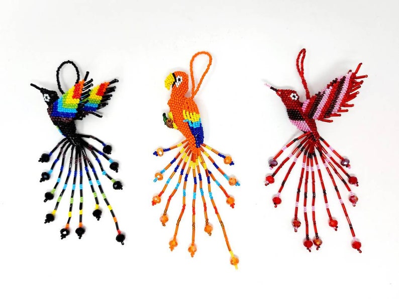 Glass Bead Bird Keychain / Mexican Parrot Keychains / - Etsy