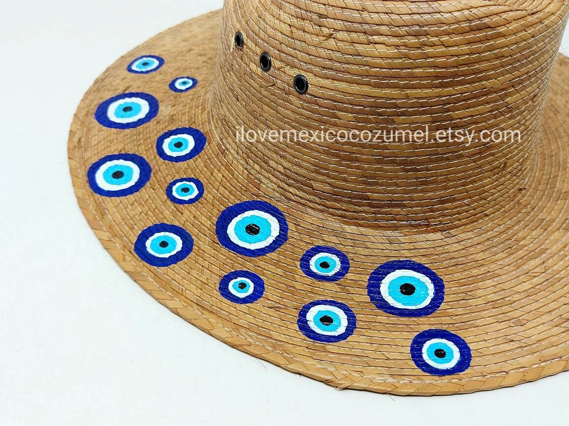 Hand Painted Hat With Evil Eye Decoration / Straw Hat With Eye - Etsy