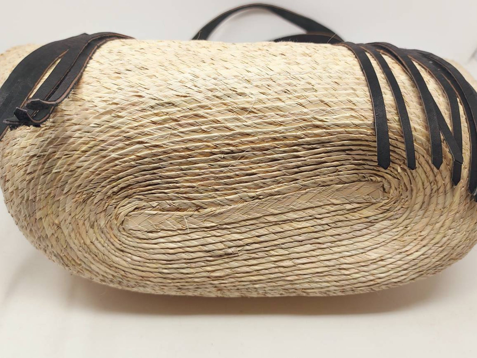 Large Beach Straw Bag With Leather Strap / Market Straw Bag / - Etsy